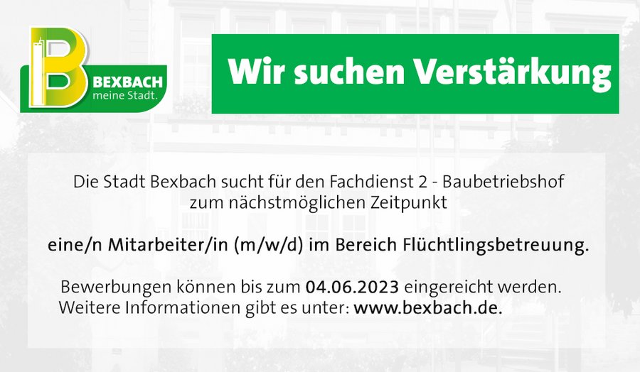 Stadt Bexbach: Mitarbeiter/in (m/w/d) im Bereich Flüchtlingsbetreuung
